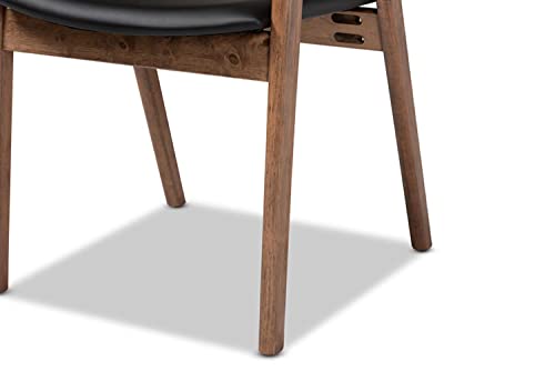 Baxton Studio Harland Mid-Century Modern Black Faux Leather Upholstered and Walnut Brown Finished Wood 2-Piece Dining Chair Set