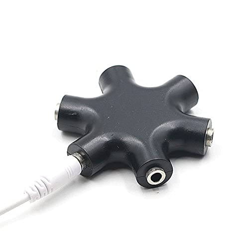 ZTGD Audio Adapter, Mini Portable 1 to 5 3.5mm Plug Stereo Audio Earphone Splitter Adapter for Phone Black