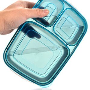 Youngever 7 Sets Bento Lunch Box, Meal Prep Containers, Reusable 3 Compartment Plastic Divided Food Storage Container Boxes