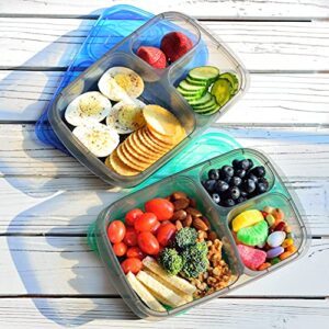 Youngever 7 Sets Bento Lunch Box, Meal Prep Containers, Reusable 3 Compartment Plastic Divided Food Storage Container Boxes