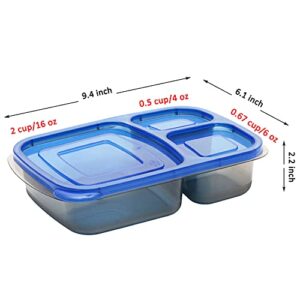 Youngever 7 Sets Bento Lunch Box, Meal Prep Containers, Reusable 3 Compartment Plastic Divided Food Storage Container Boxes