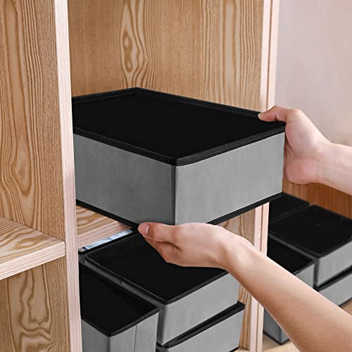 Puricon 13 Set Dresser Drawer Organizers, Foldable Drawer Dividers for Clothes Underwear Baby Clothing Bras Socks, Fabric Storage Box Containers for Closet Drawer -Grey