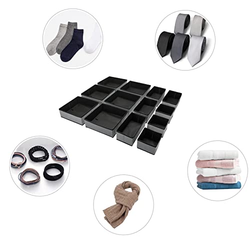 Puricon 13 Set Dresser Drawer Organizers, Foldable Drawer Dividers for Clothes Underwear Baby Clothing Bras Socks, Fabric Storage Box Containers for Closet Drawer -Grey