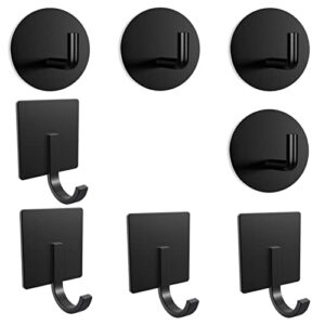 baronage 8 pack adhesive hooks, towel hook for hanging heavy duty waterproof stainless steel robe coat hooks black wall-hooks stick on bathroom kitchen home door bedroom