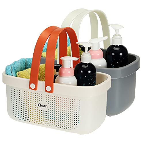 SOUJOY 2 Pack Plastic Basket with Handles, Portable Shower Caddy Basket, Caddy Storage Organizer for Shampoo, Conditioner, Lotion, Bathroom, College Dorm and Kitchen