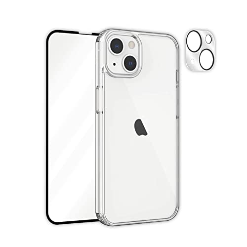 Fonax [3 in 1 bundle] Fonguard Crystal Clear Case (Anti-Yellowing Technology) for iPhone 13 (2021) 6.1 inch with 1 3D (Full Screen) Tempered Glass Screen Protector (9H level) + 1 Camera Lens Protector