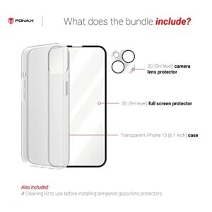 Fonax [3 in 1 bundle] Fonguard Crystal Clear Case (Anti-Yellowing Technology) for iPhone 13 (2021) 6.1 inch with 1 3D (Full Screen) Tempered Glass Screen Protector (9H level) + 1 Camera Lens Protector