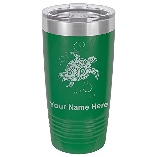 LaserGram 20oz Vacuum Insulated Tumbler Mug, Hawaiian Sea Turtle, Personalized Engraving Included (Green)