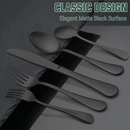 Black Silverware Set with Steak Knives, 48-Piece HaWare Stainless Steel Flatware Cutlery Set for 8, Fancy Eating Utensils Set For Home Restaurant Hotel, Include Knives, Forks, Spoons, Dishwasher Safe