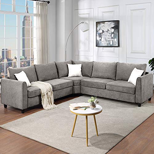 Melpomene 100"x100" inches Oversized Fabric Grey Sectional Sofa Couch L Shape Corner Couch for Living Room/Home/Company 3 Pillows Included