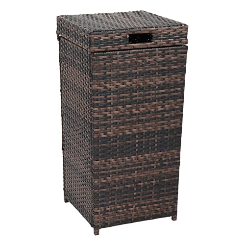 HomVent 24-Gallon Outdoor Trash Can Tall Rattan Garbage Can Trash Bin with Lid for Backyard.Patio.Deck and Outdoor Kitchen Use (Brown)