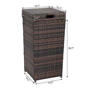 HomVent 24-Gallon Outdoor Trash Can Tall Rattan Garbage Can Trash Bin with Lid for Backyard.Patio.Deck and Outdoor Kitchen Use (Brown)