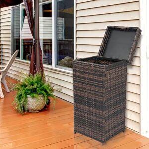 HomVent 24-Gallon Outdoor Trash Can Tall Rattan Garbage Can Trash Bin with Lid for Backyard.Patio.Deck and Outdoor Kitchen Use (Brown)