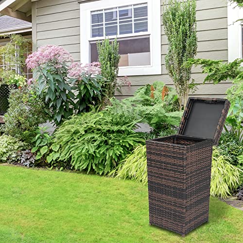 HomVent 24-Gallon Outdoor Trash Can Tall Rattan Garbage Can Trash Bin with Lid for Backyard.Patio.Deck and Outdoor Kitchen Use (Brown)