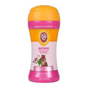 arm & hammer deodorizing cat litter crystals for litter boxes | restoring odor neutralizing cat litter odor eliminator in clary sage & mint scent | litter box odor eliminator, 15 oz