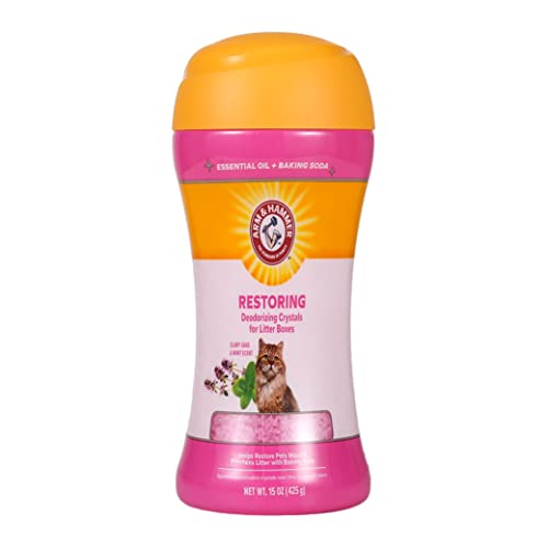 Arm & Hammer Deodorizing Cat Litter Crystals for Litter Boxes | Restoring Odor Neutralizing Cat Litter Odor Eliminator in Clary Sage & Mint Scent | Litter Box Odor Eliminator, 15 Oz