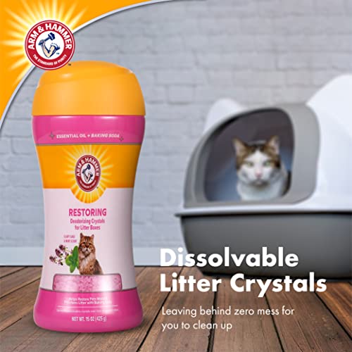 Arm & Hammer Deodorizing Cat Litter Crystals for Litter Boxes | Restoring Odor Neutralizing Cat Litter Odor Eliminator in Clary Sage & Mint Scent | Litter Box Odor Eliminator, 15 Oz