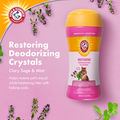 Arm & Hammer Deodorizing Cat Litter Crystals for Litter Boxes | Restoring Odor Neutralizing Cat Litter Odor Eliminator in Clary Sage & Mint Scent | Litter Box Odor Eliminator, 15 Oz