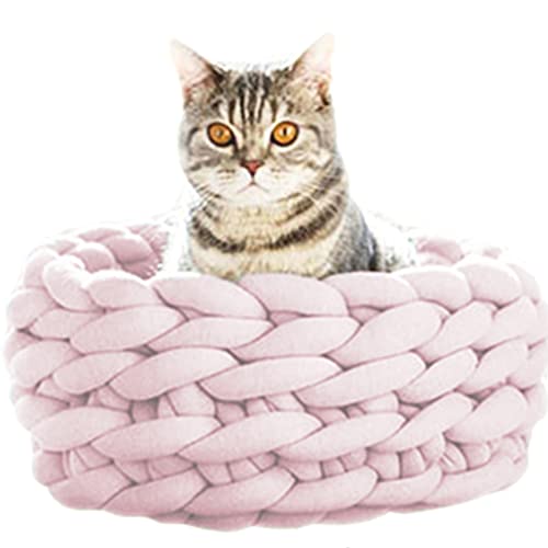 Pet Beds for Small Dogs and Cats，Cozy Cuddler Calming Beds for Indoor Cats，Sleeping Dog Sofa Round Bed Cat Pillow，Hand-Knitted Pet Nest Washable(Light Pink)