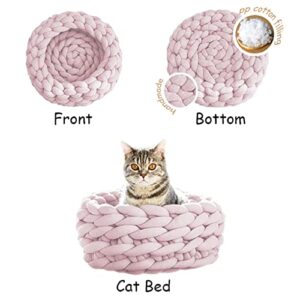 Pet Beds for Small Dogs and Cats，Cozy Cuddler Calming Beds for Indoor Cats，Sleeping Dog Sofa Round Bed Cat Pillow，Hand-Knitted Pet Nest Washable(Light Pink)