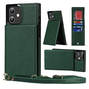 Pretocter Universal for iPhone 12 iPhone 12 Pro Crossbody Wallet Case with Credit Card Holder, Detachable Cross Body Strap Lanyard Kickstand Shockproof Magnetic Leather Phone Cover, 6.1 inch Green