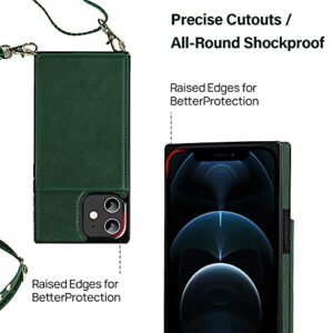 Pretocter Universal for iPhone 12 iPhone 12 Pro Crossbody Wallet Case with Credit Card Holder, Detachable Cross Body Strap Lanyard Kickstand Shockproof Magnetic Leather Phone Cover, 6.1 inch Green