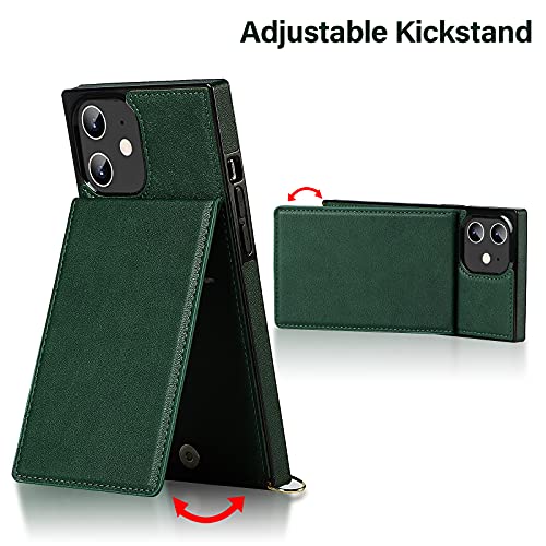 Pretocter Universal for iPhone 12 iPhone 12 Pro Crossbody Wallet Case with Credit Card Holder, Detachable Cross Body Strap Lanyard Kickstand Shockproof Magnetic Leather Phone Cover, 6.1 inch Green