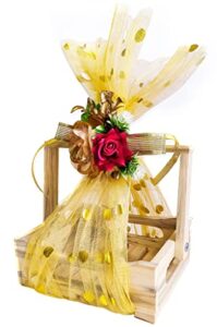 hathkaam empty wooden tray basket, gift basket kit for diwali celebration, christmas, birthday party with handle for flower fruits empty storage basket for organizing portable handmade eco-friendly