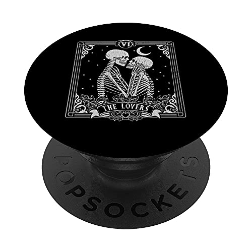 The Lovers Tarot Card Skeleton Halloween Occult Black PopSockets Swappable PopGrip