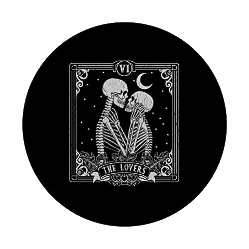 The Lovers Tarot Card Skeleton Halloween Occult Black PopSockets Swappable PopGrip