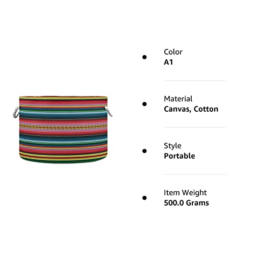 xigua Large Storage Basket Cotton Rope Basket Mexican Serape Blanket Stripes Colorful Baby Laundry Basket for Blankets Toys Storage Basket Laundry Hamper