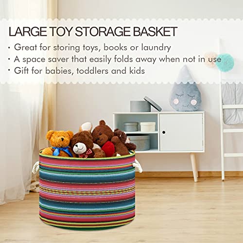 xigua Large Storage Basket Cotton Rope Basket Mexican Serape Blanket Stripes Colorful Baby Laundry Basket for Blankets Toys Storage Basket Laundry Hamper