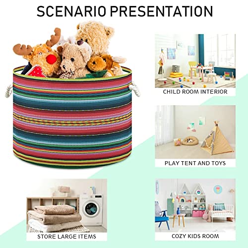 xigua Large Storage Basket Cotton Rope Basket Mexican Serape Blanket Stripes Colorful Baby Laundry Basket for Blankets Toys Storage Basket Laundry Hamper