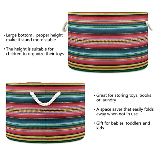 xigua Large Storage Basket Cotton Rope Basket Mexican Serape Blanket Stripes Colorful Baby Laundry Basket for Blankets Toys Storage Basket Laundry Hamper