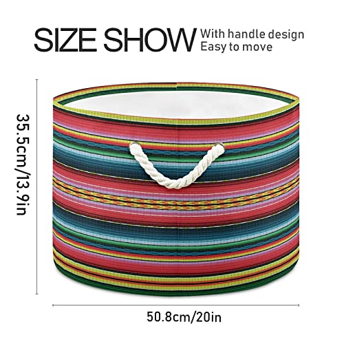 xigua Large Storage Basket Cotton Rope Basket Mexican Serape Blanket Stripes Colorful Baby Laundry Basket for Blankets Toys Storage Basket Laundry Hamper