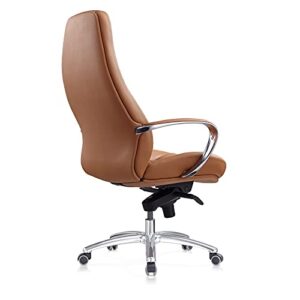 Genuine Leather Office Chair with High Back Aluminum Swivel Base Ergonomic Synchro-Tilt Reclining Mechanism Real Leather Executive Chair-Brown