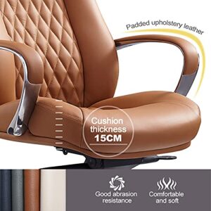 Genuine Leather Office Chair with High Back Aluminum Swivel Base Ergonomic Synchro-Tilt Reclining Mechanism Real Leather Executive Chair-Brown