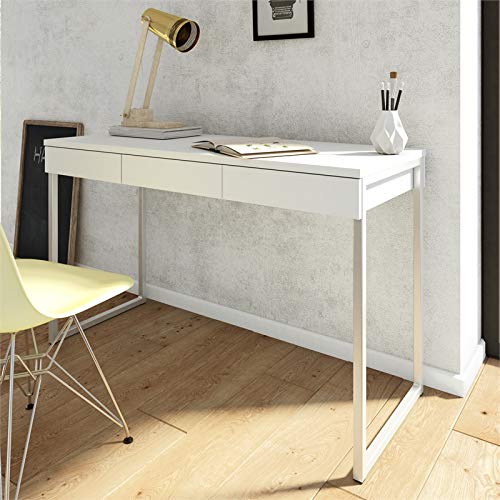 Pemberly Row Contemporary Home Office Multi-Functional Writing Desk with 3 Drawer in White