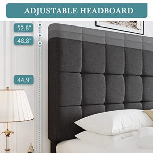 HOOMIC Queen Size Upholstered Panel Bed for Box Spring, with Box-Tufted Adjustable Headboard, Easy Assembly, Grey Fabric