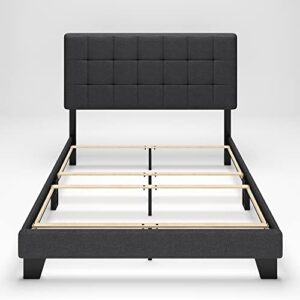 HOOMIC Queen Size Upholstered Panel Bed for Box Spring, with Box-Tufted Adjustable Headboard, Easy Assembly, Grey Fabric