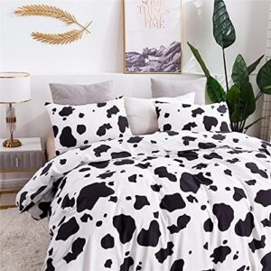 HYPREST Cow Printed Duvet Cover Set Queen Size, 3 Pcs Ultra Soft Cute Duvet Cover Set with Zipper and Corner Ties, Oeko-TEX Certificated