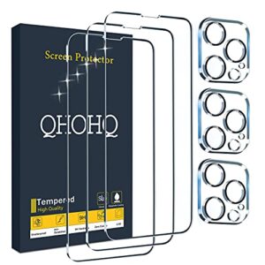 qhohq 3 pack screen protector for iphone 13 pro max 6.7 inch with 3 pack tempered glass camera lens protector, ultra hd, 9h hardness, scratch resistant, easy install - case friendly