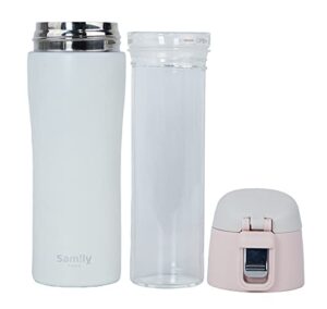 dedeya samily 16oz/473ml stainless steel vacuum insulated glass bottle featured with an easy open flip-top cap, with glass liner inside. keep beverage hot or cold for hours.（pink lid ）