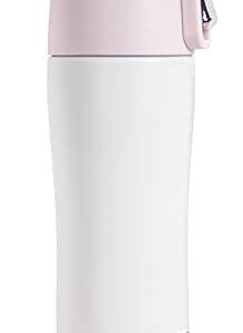 DEDEYA Samily 16oz/473ml Stainless Steel Vacuum Insulated Glass Bottle featured with an easy open flip-top cap, with glass liner inside. keep beverage hot or cold for hours.（Pink Lid ）