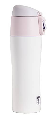 DEDEYA Samily 16oz/473ml Stainless Steel Vacuum Insulated Glass Bottle featured with an easy open flip-top cap, with glass liner inside. keep beverage hot or cold for hours.（Pink Lid ）