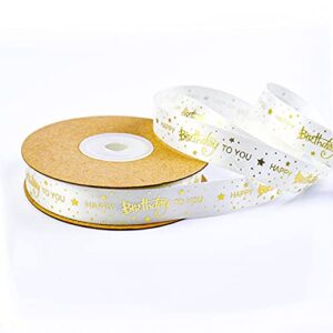 sichou birthday ribbon - 5/8 inch 20 yards ribbon for crafts,satin decorations for handmade wreath,birthday gift wrapping party supplies (white)