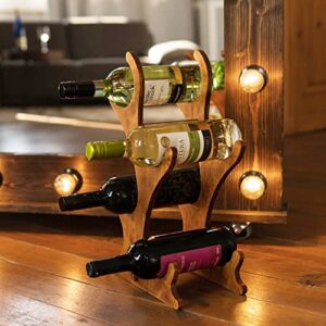 ROSTMARYGIFT Rostmary - Wooden Tabletop Wine Rack - 4 Bottles Horizontal Storage - Foldable Rustic Wine Holder - Elegant Wine Display Stand Countertop for Kitchen, Bar, Cabinets