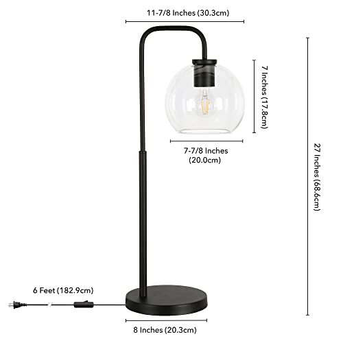 Harrison 27" Tall Arc Table Lamp with Glass Shade in Blackened Bronze/Clear