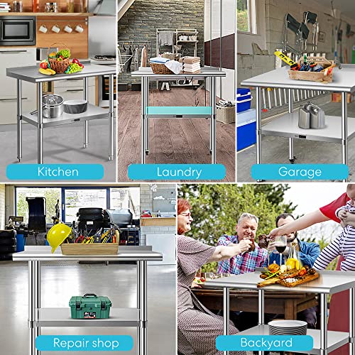 VIVOHOME 24 x 36 Inch Stainless Steel Work Table with Backsplash, Food Prep Commercial Table with Wheels for Restaurant, Hotel, Home and Warehouse