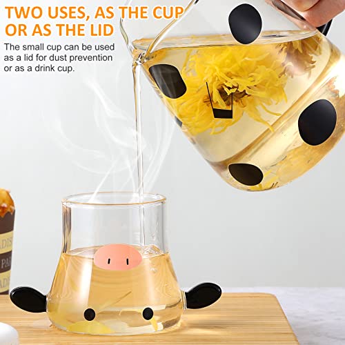 Cabilock Bedside Carafe Glass Water Pitcher Cute Cow Water Carafe with Glass Cup for Nightstand 550ml Glass Pitcher with Lid for Juice Tea Milk